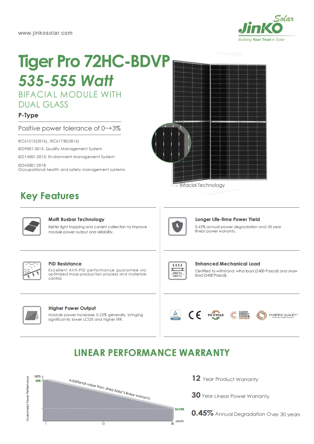 Bifacial Bifacial Module With Dual Glass 535w 540w 545w 550w 555w Solar Panel Europe Warehouse ...