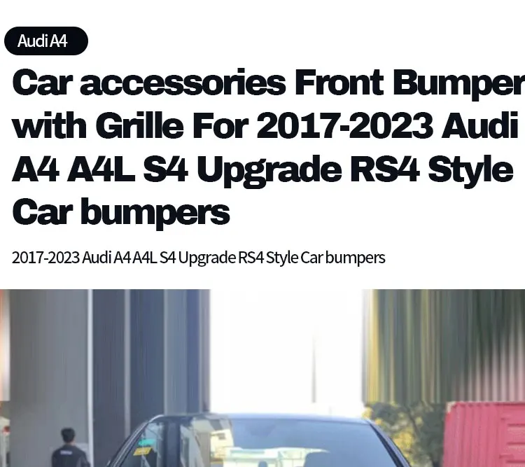 Car Accessories Front Bumper With Grille For 2017-2023 Audi A4 A4l S4 Upgrade Rs4 Style Car ...