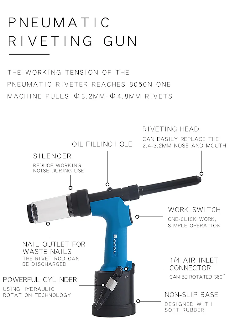 New Extra-Long Pneumatic Rivet Gun 2.4-4.0mm Convenient Self Suction ...