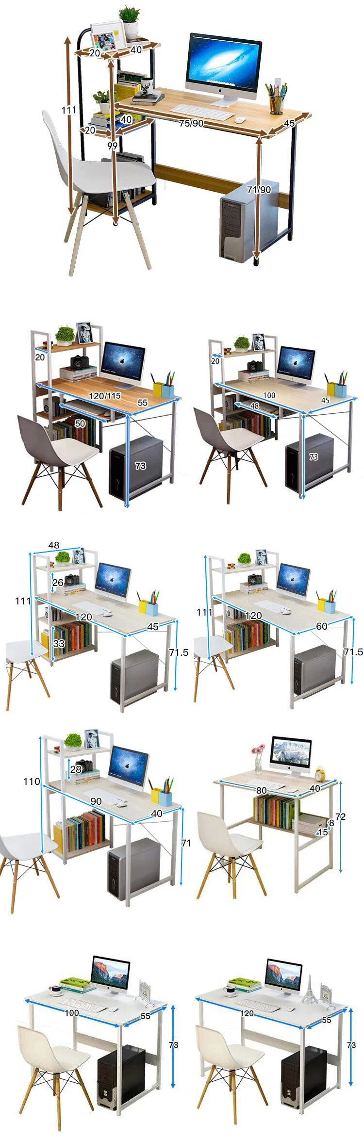 2024 New Single Office Table Desktop Computer Desk Simple With Bookcase ...