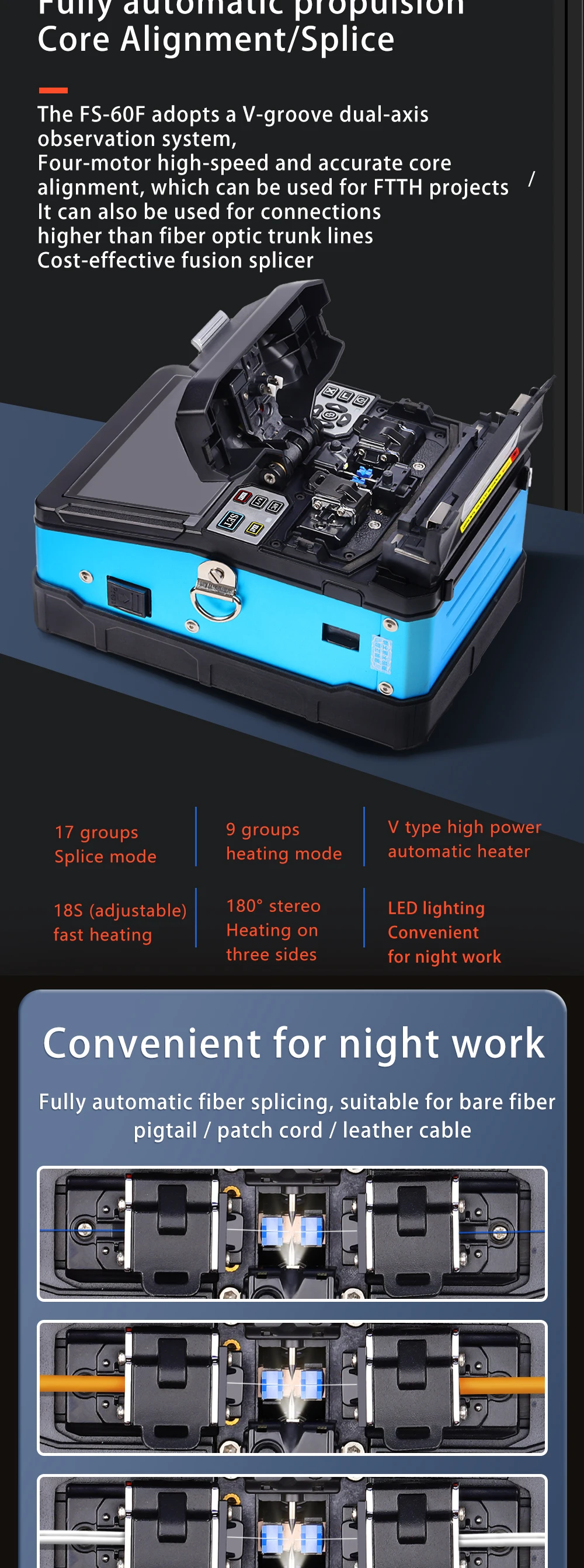 Ftth Fiber Optic Fusion Splicer Fs-60f 7 Seconds Welding Optical Fiber ...