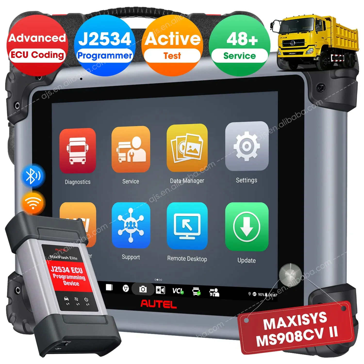 Autel Maxisys Ms908cv Ii 2 Heavy Duty Truck Car 12v 24v Obd2 Scanner ...