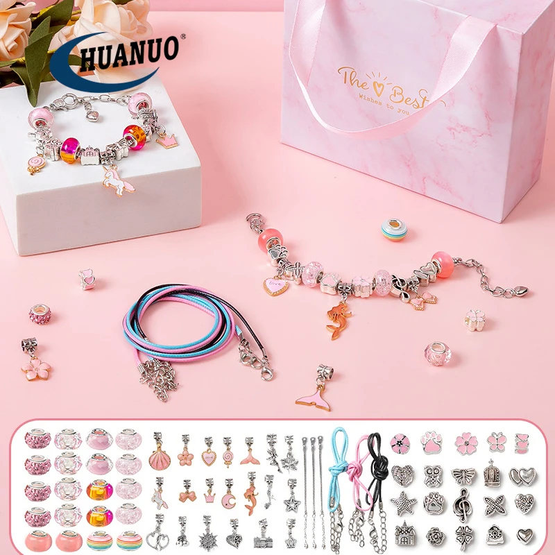 Girls 66 Pcs Cute Sparkling Diy Jewelry Kit Charm Bracelet Making Kit ...