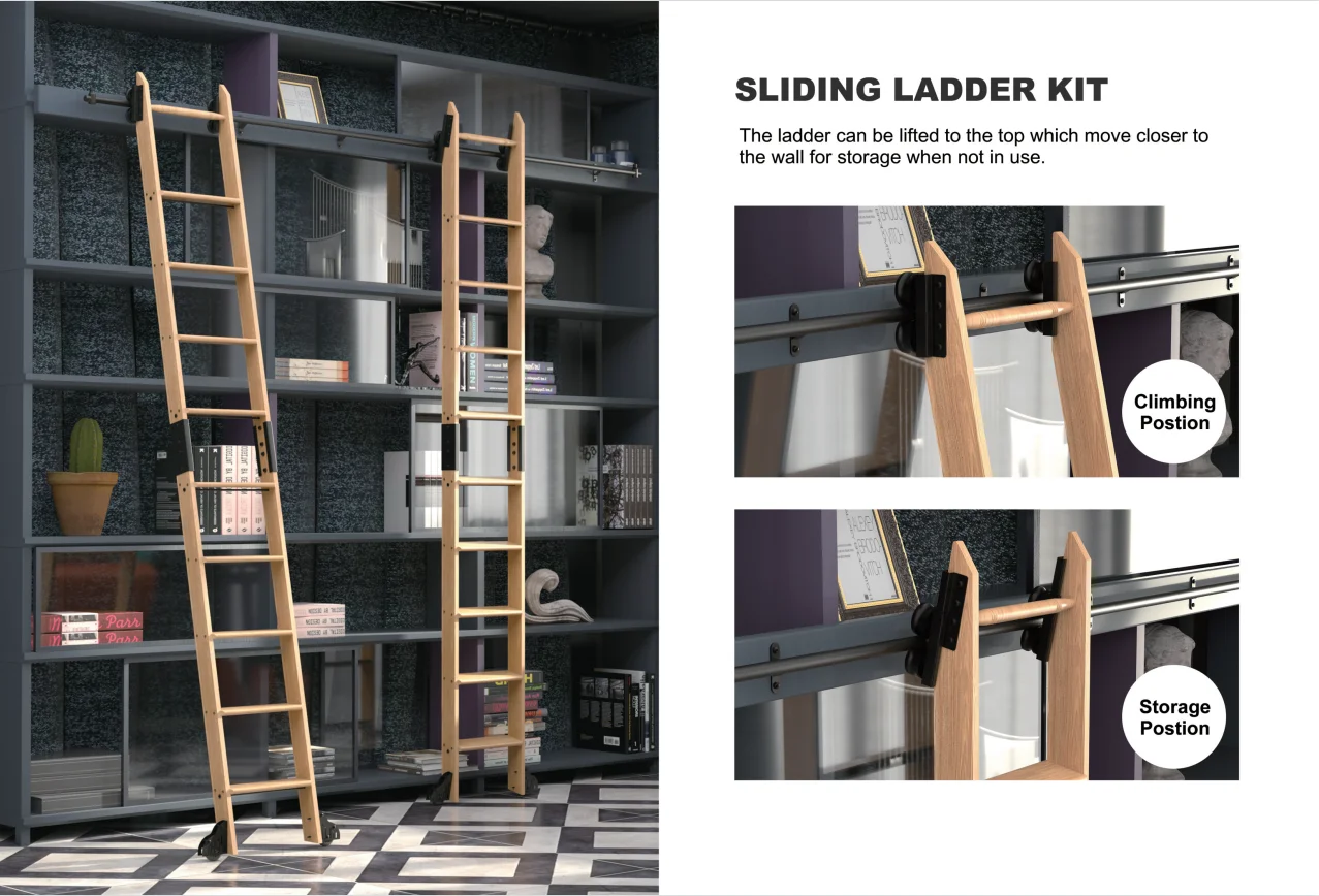 Storable Sliding Ladder Hardware 2m Customized Steel Black Sliding ...