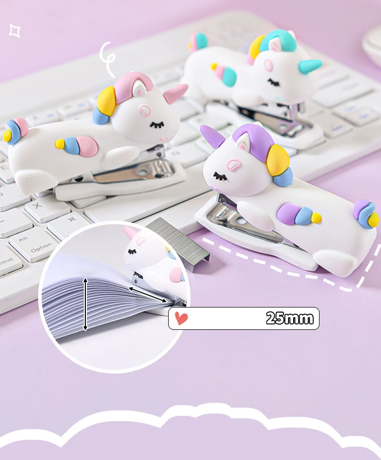 2024 Custom Mini Stapler with Cartoon Unicorn Macaron Color