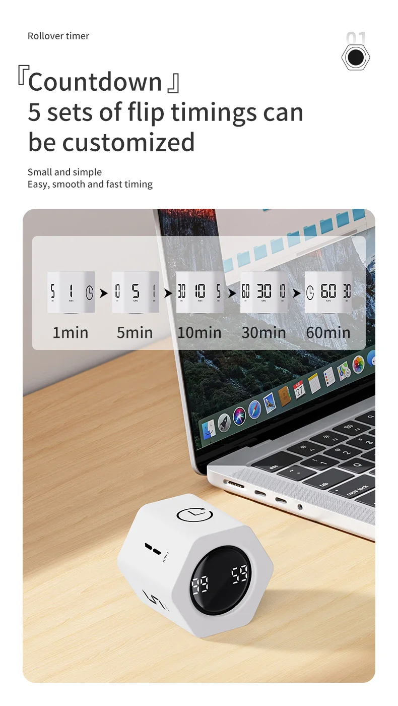 Visual Timer Learning Dedicated Cube Flip Pomodoro Timer Rotating Clock Hexagon Productivity ...