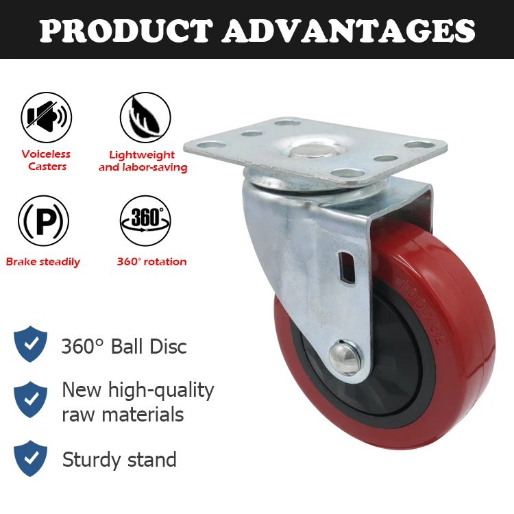 6202 Single Ball Bearing Casters 4 Inch Industrial Heavy Duty Pvc Red ...