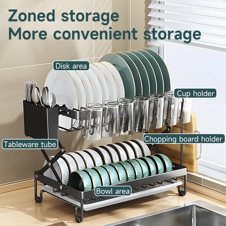 2 Tier Metal Kitchen X-shaped Collapsible Dish Rack Free Installation ...