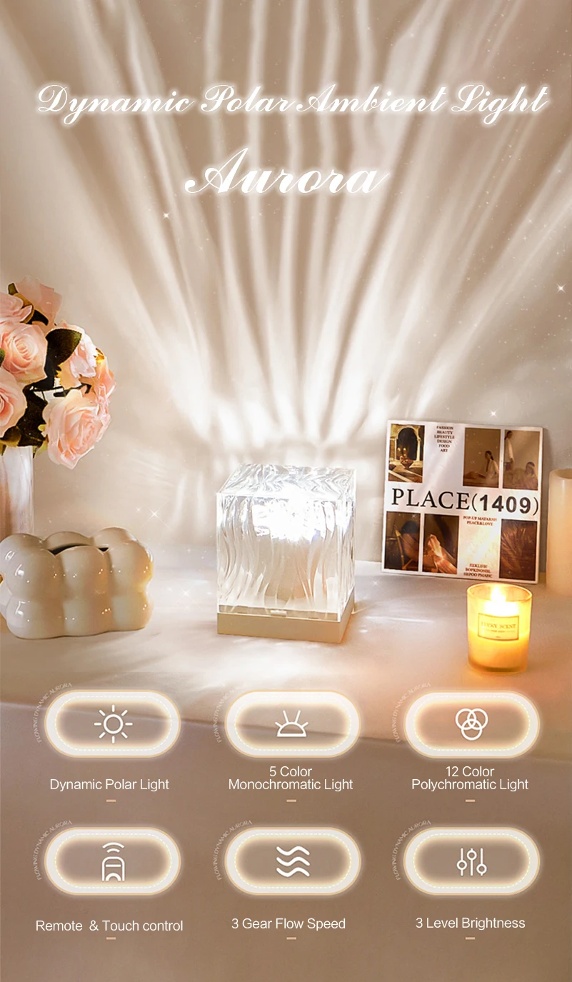 Dynamic Rotating Water Ripple Projector Rgb Rechargeable Flame Crystal ...