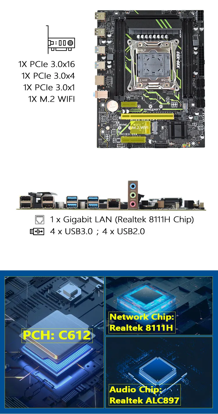 PANDL Active Cooling Intel X99-XD3 WiFi Motherboard with Quad DDR3 ...