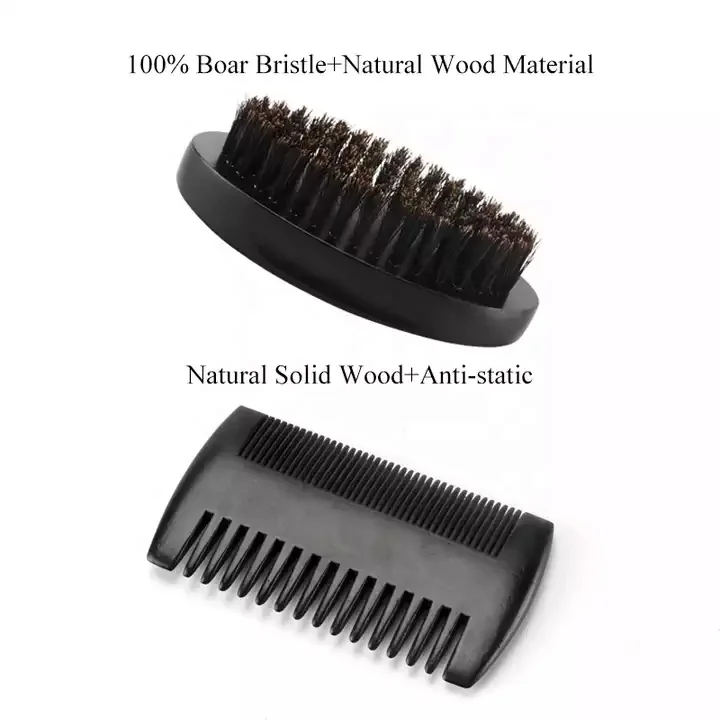 Private Label Gift Set Black Wood Oval Beard Brush And Comb Beard ...