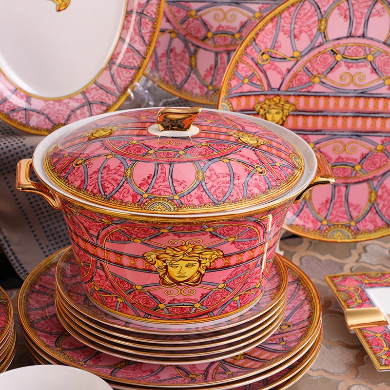 Promotional 58 Pcs Western Europe Palace Pink Luxury Dining Room Home ...