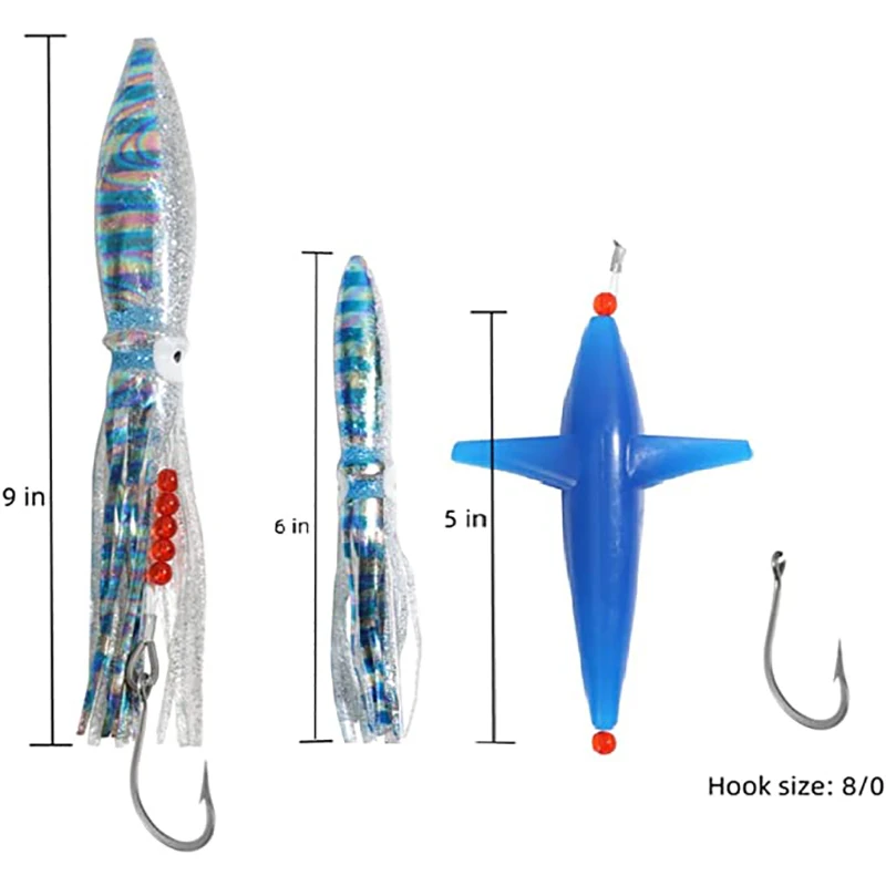 New Fishing Lure Set Salt Water Fishing Tackle Bulb Squids Daisy Chain ...