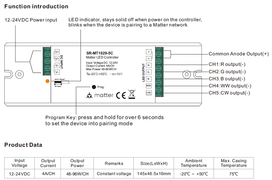 Matter RGB+CCT LED Controller over Thread - Sunricher SR-MT1029-5C