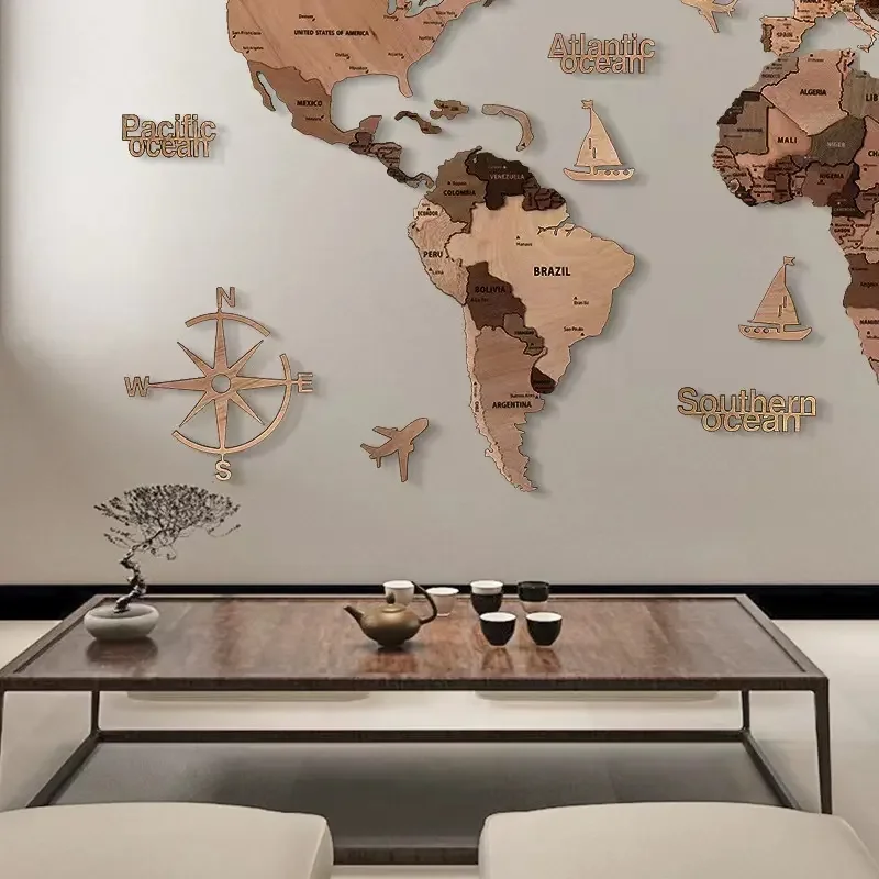 3D Wood World Map with LED Lights - Perfect Home Decor