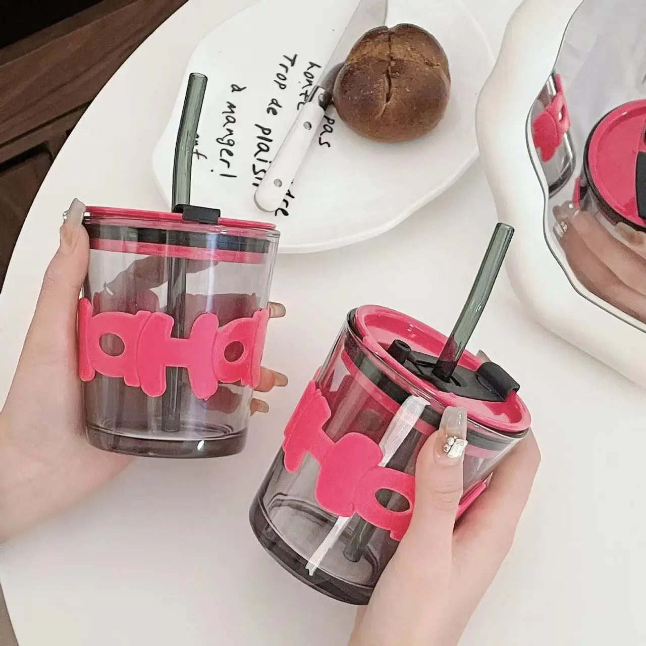 350/450ml Glass Cups with Graduated Straw - Perfect Gift