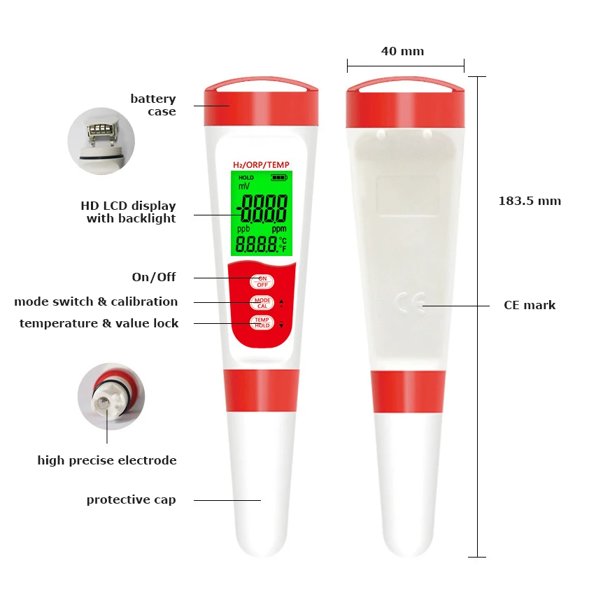 Multifunction 3 in 1 Water Quality Tester - ORP, Temp, H2