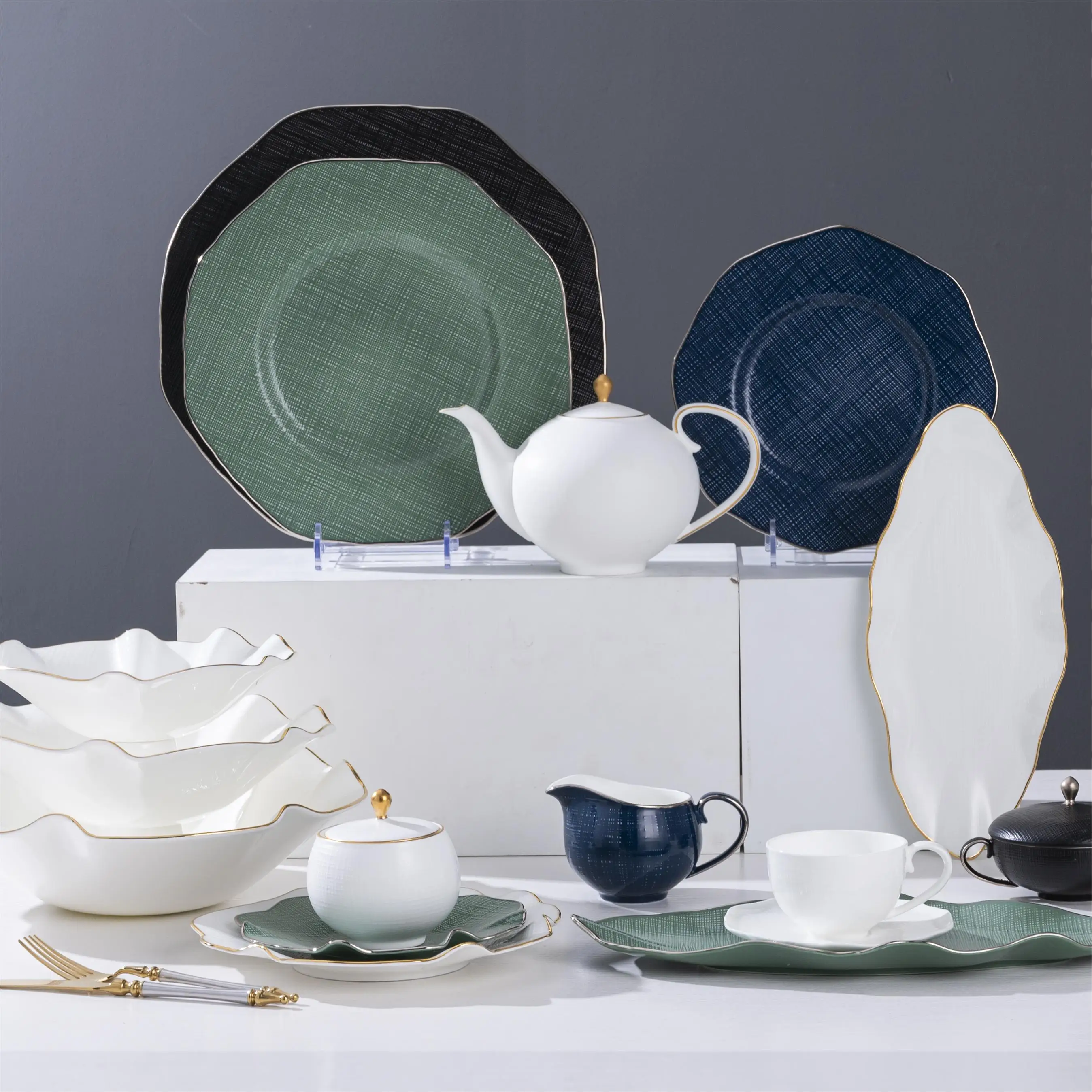 Pito Horeca Dinnerware Set Ceramic Bone China Color Glaze Gold Silver ...