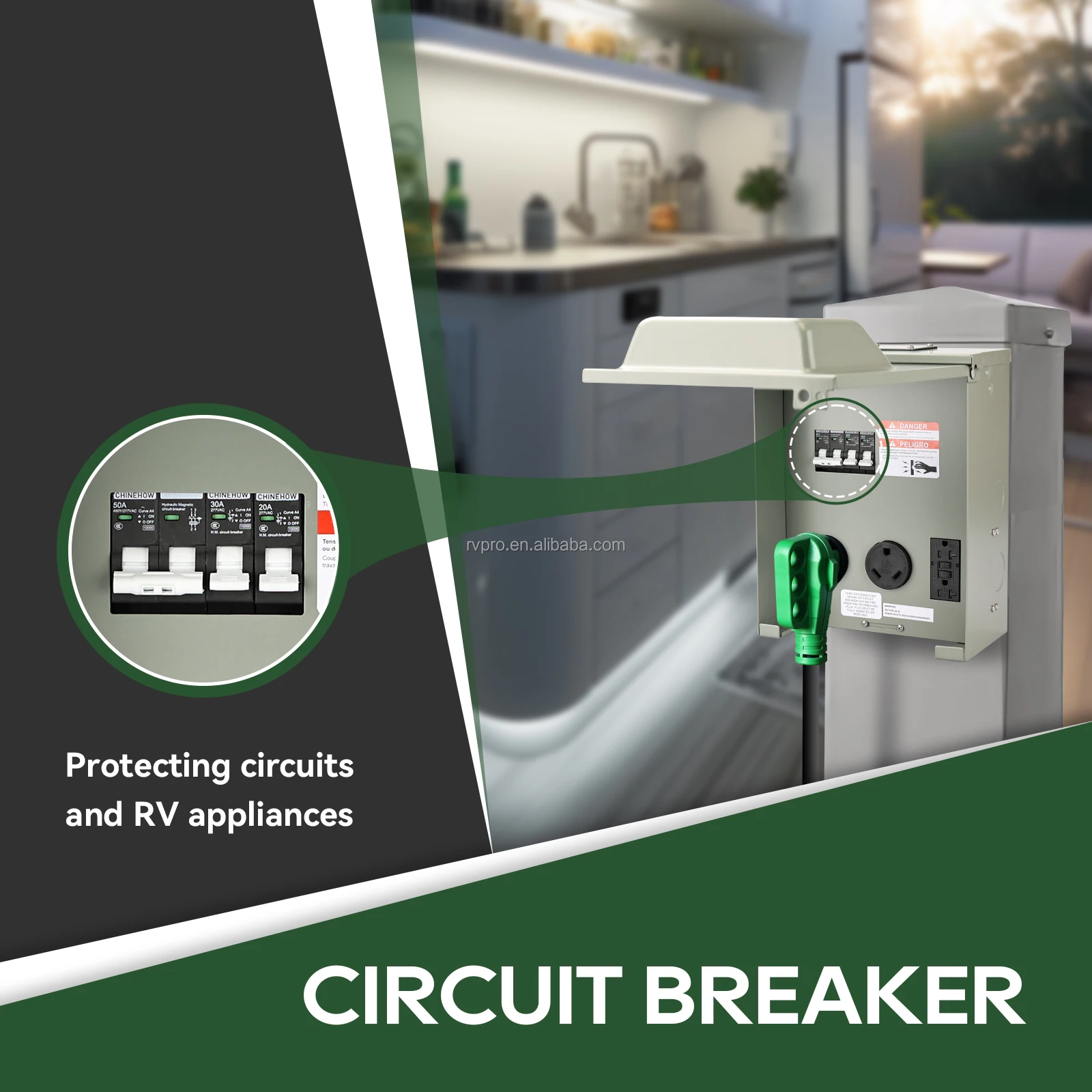 RV Power Outlet Panel with GFCI Waterproof Lockable Enclosed RV Breaker ...