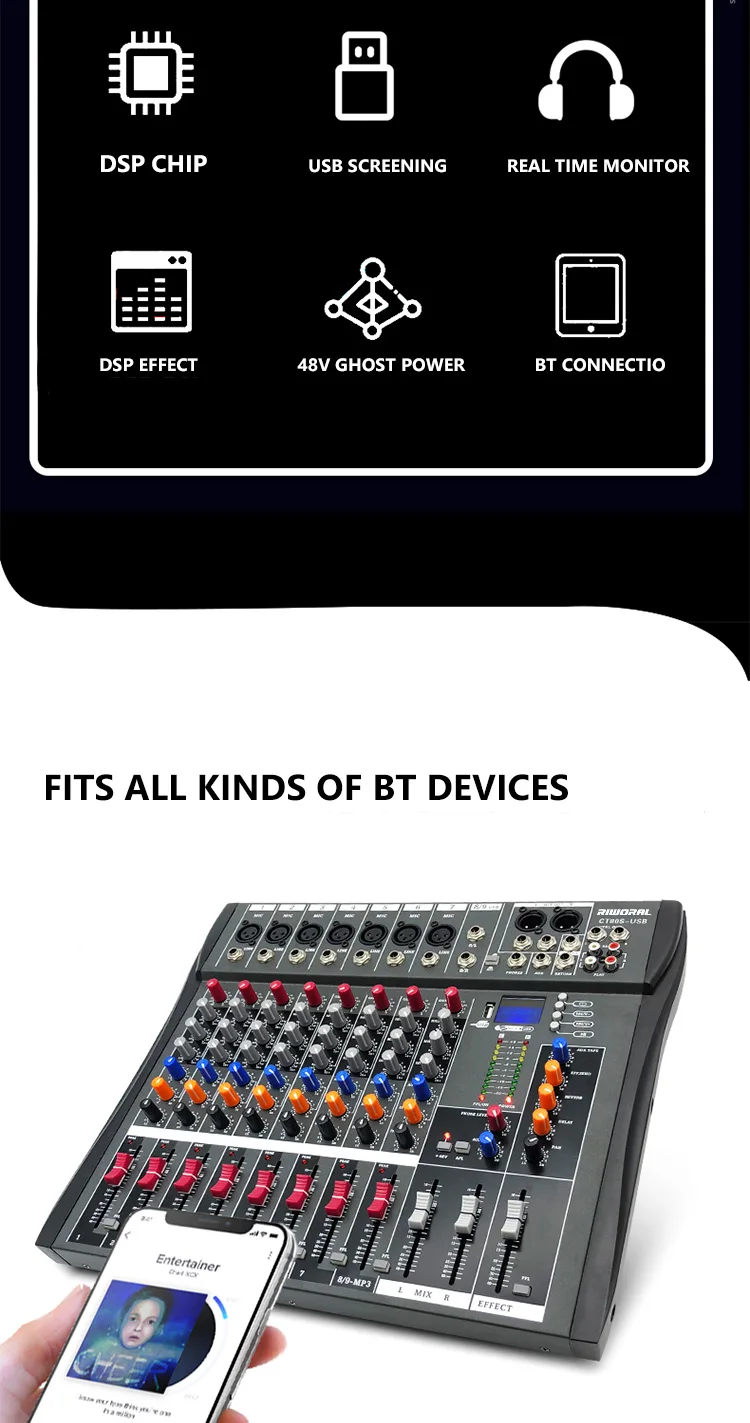 RIWORAL CT120S Audio Mixer - 12 Channel Professional DJ Controller