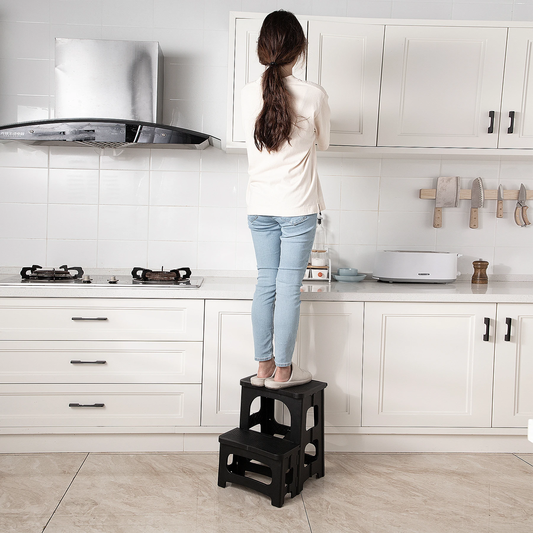 16inch Folding 2-step Plastic Stool Factory Plastic Foot Kitchen Ladder ...