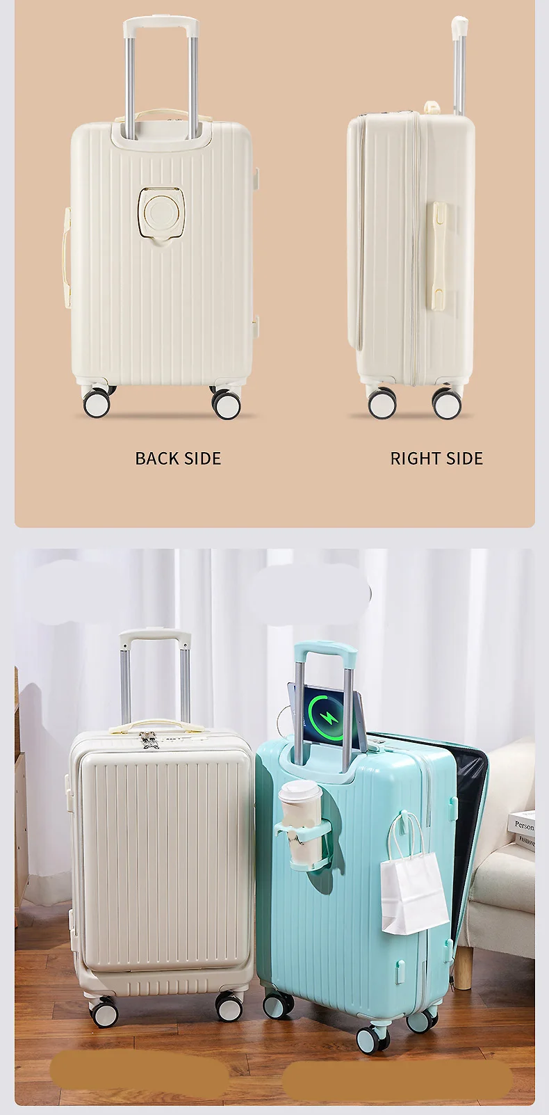 Jinyi Multifunction Front Open Luggage With Laptop Cup Holder Usb ...