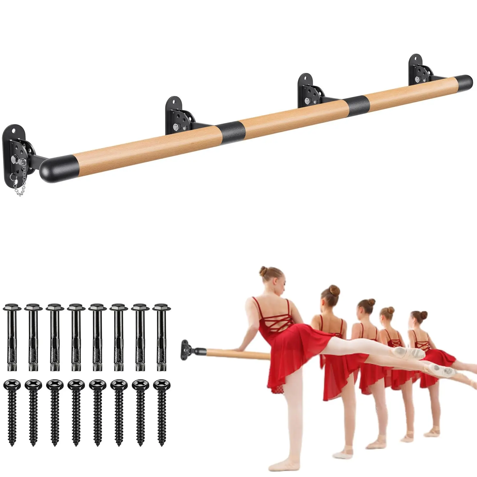 Wall Mount Ballet Barre Solid Wood Dance Bar With Height Adjustable ...