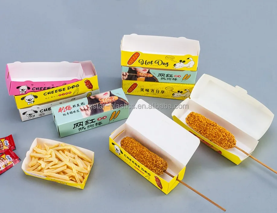 Customize Folding Paper Hotdog Packing Box With Cover For Food Takeaway ...