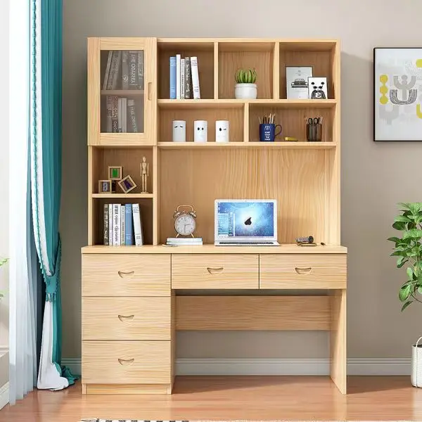 Study Table With Bookshelf Open Wooden Cabinet Bookcase Kids Storage ...