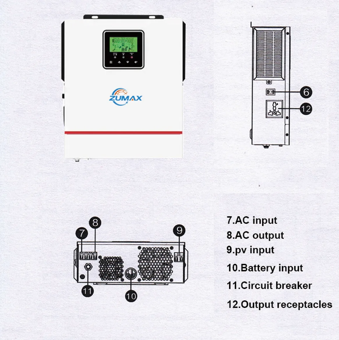 Zumax 12v To 220v Ups Solar Inverter 1kw 1.5kw 2kw 3kw Charging Battery ...