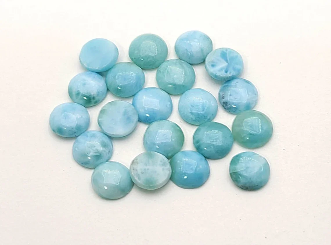 Natural Blue Larimar Round Shape Flat Back Cabochon Gemstone Blue Larimar Calibrated Gemstone ...