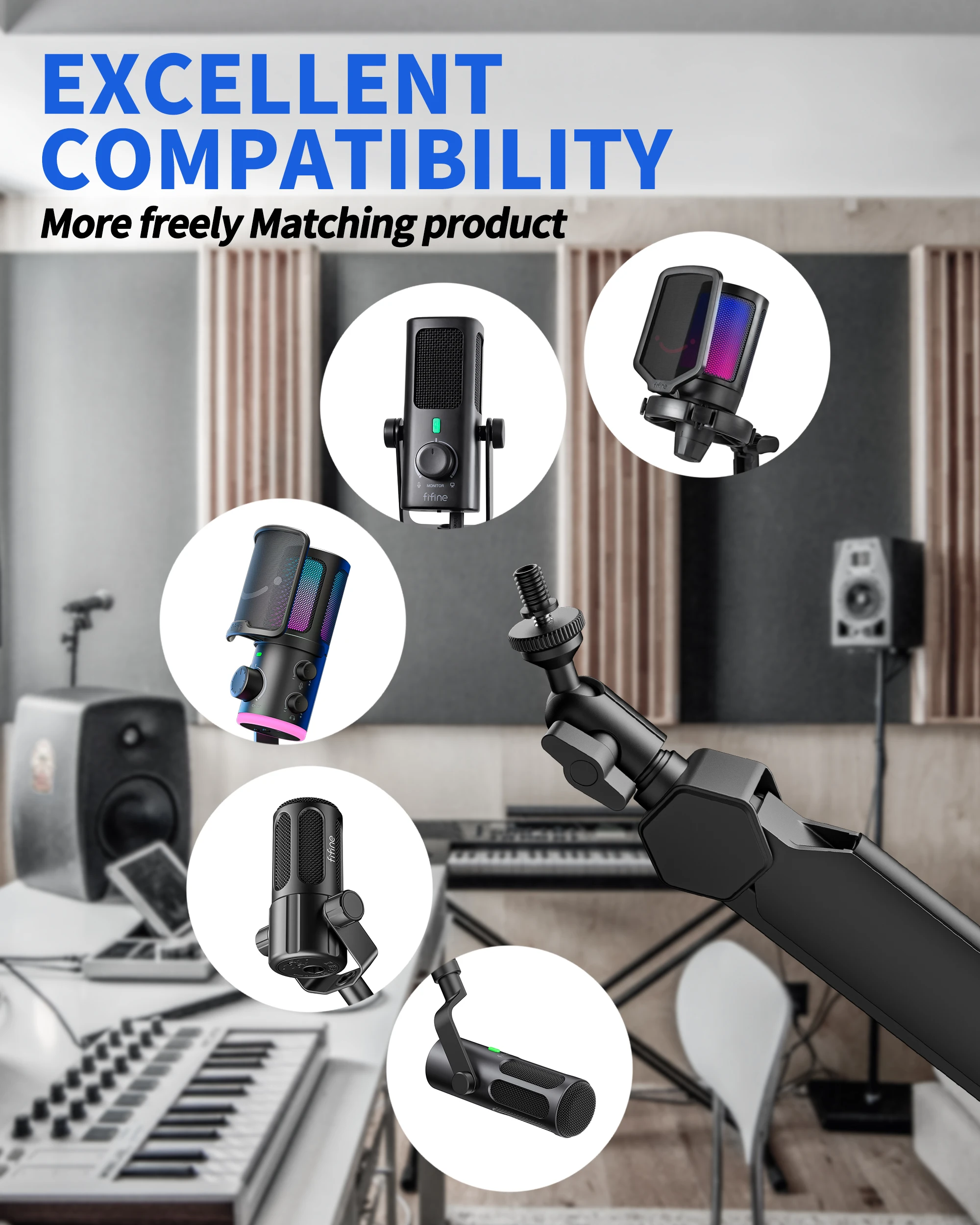 Fifine BM66 Boom Arm Stand - Flexible and Sturdy Microphone Holder