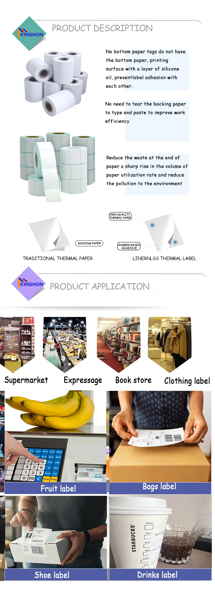 Customized Freezing Glue Liner Less Direct Thermal Label Without Liner ...