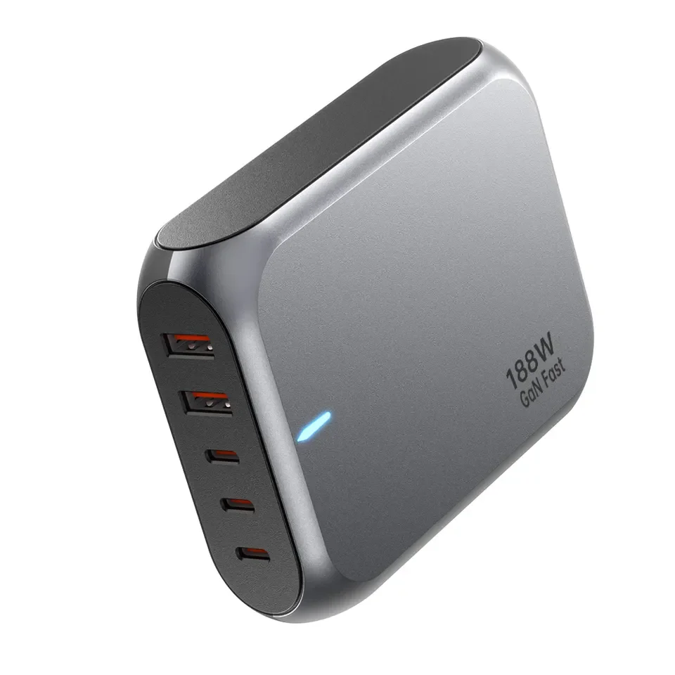 188w USB C Fast Charger 5 Port Desktop Charging Station Block Black ...