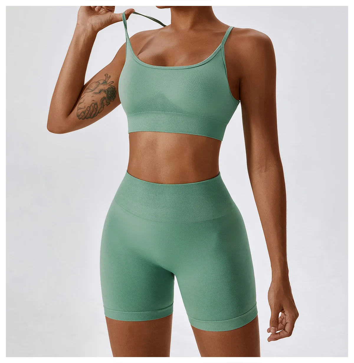 Private Label Gym Fitness Sets Women Seamless Ribbed Knit High Waist ...