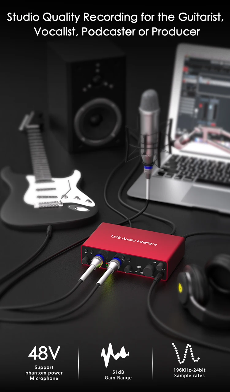 USB Audio Interface - Professional Midi Recording Package