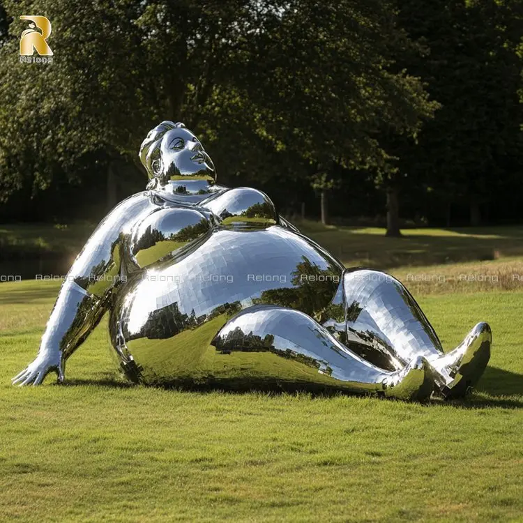 High Quality Modern Art Metal Statue Stainless Steel Fat Lying Lady ...
