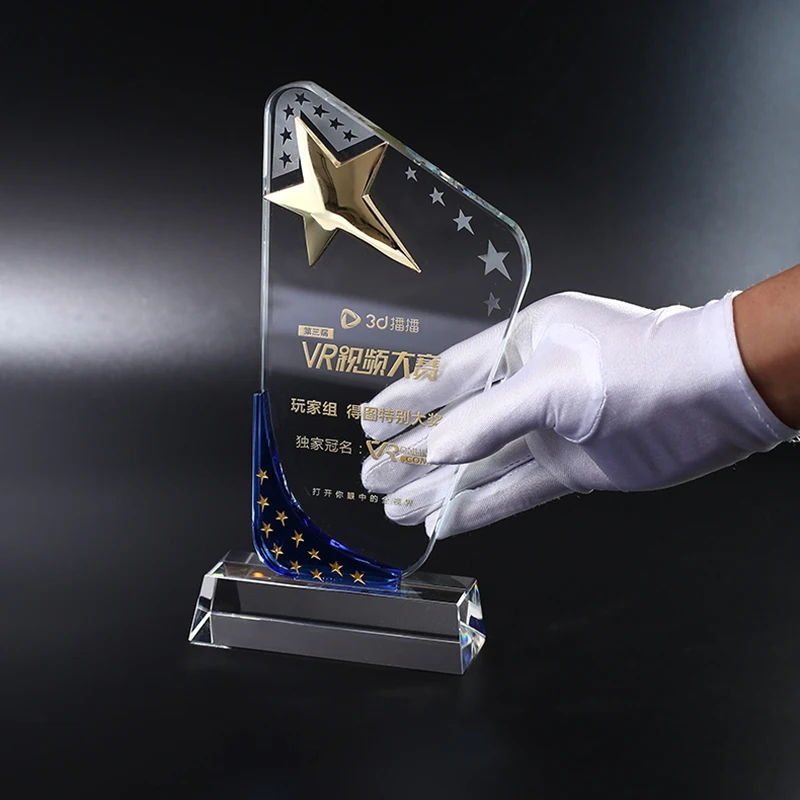 Honorable Personalized Crystal Five Star Trophies for Employee Recognition