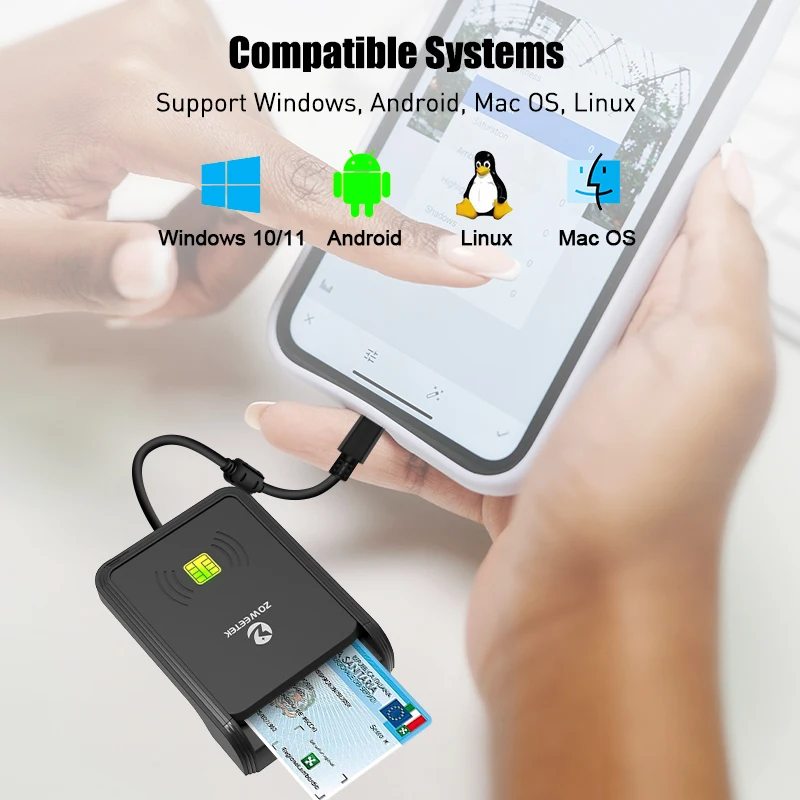 ZOWEETEK All in One Type C NFC Card Reader Writer & EMV CAC ID IC Chip ...