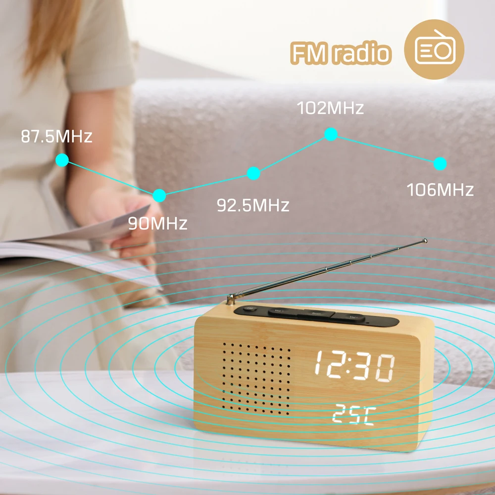 Japanese Style Bamboo/wooden Led Clock With Fm Radio - Buy Wooden Led ...