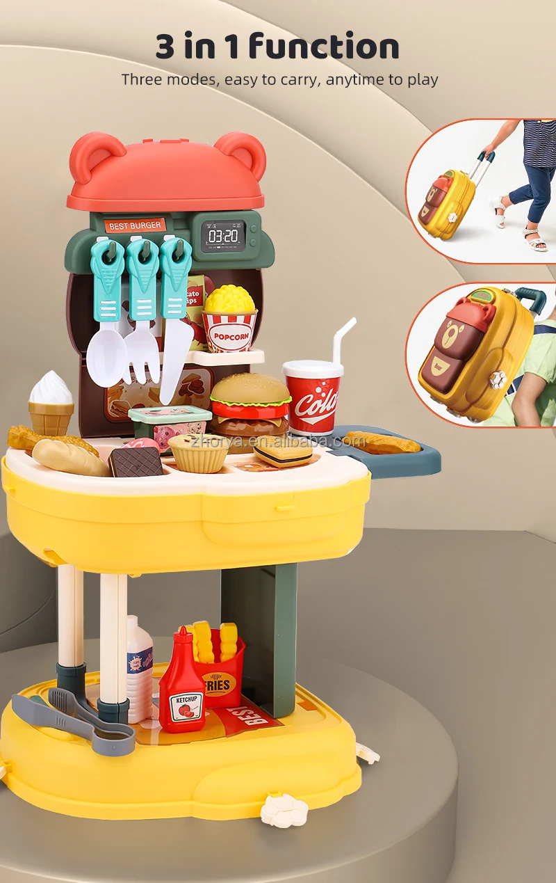 Zhorya 2023 New Fast Food Kid Role Play Burger Shop Set 3 In 1 School ...