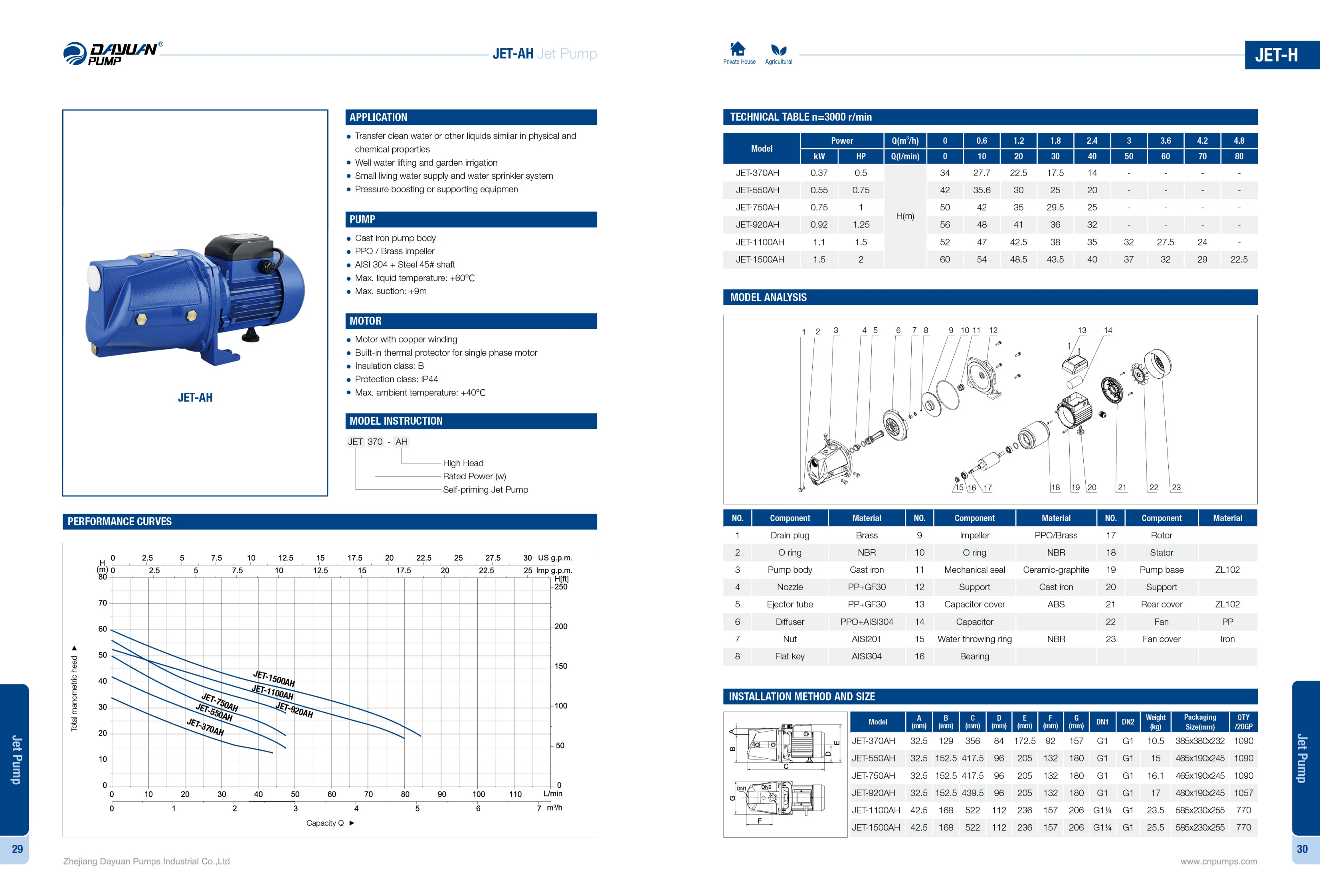 DAYUAN 0.75KW High Discharge Head Jet Water Pump for Irrigation