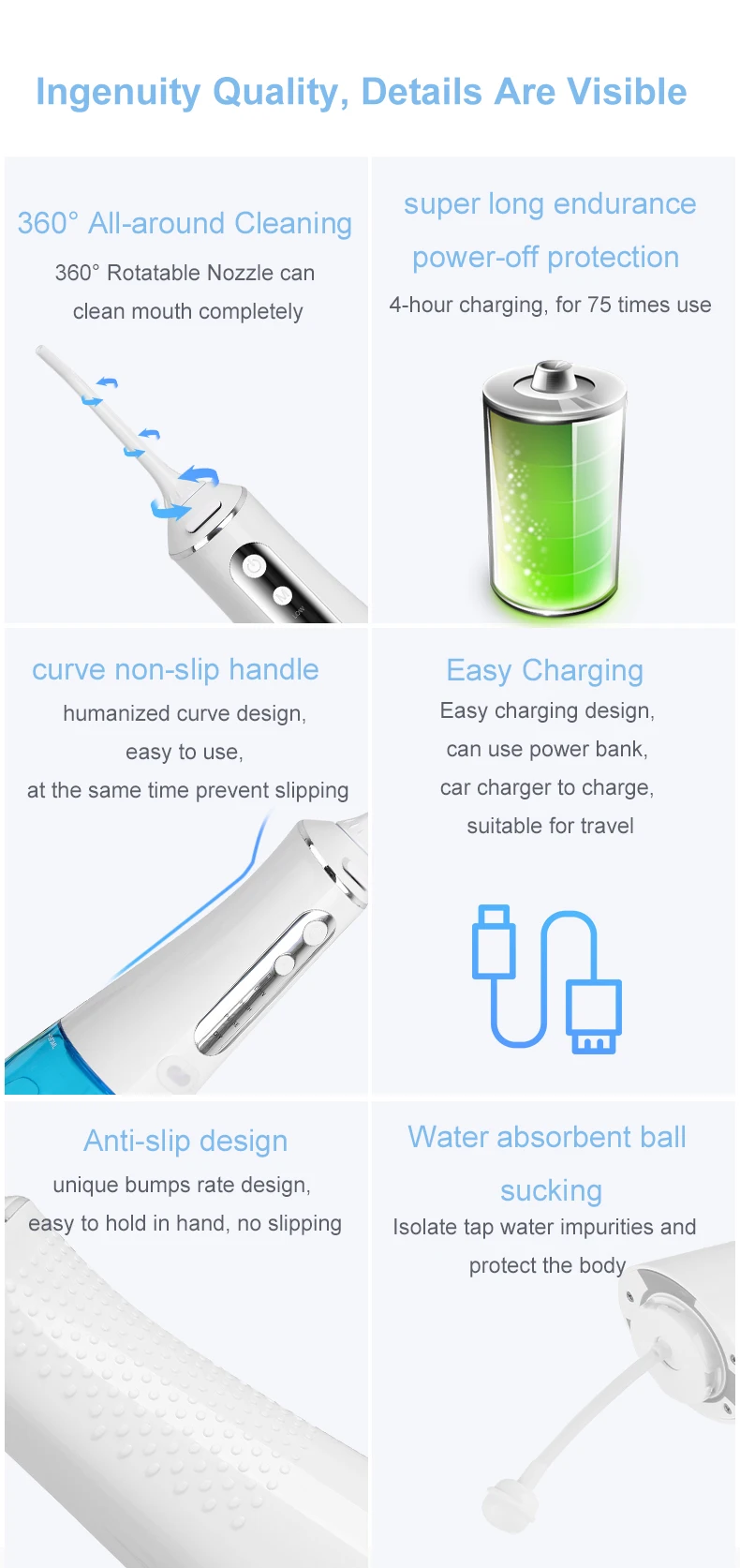 Portable Oral Irrigator Dental Hygiene Irrigation Water Flosser Jet ...