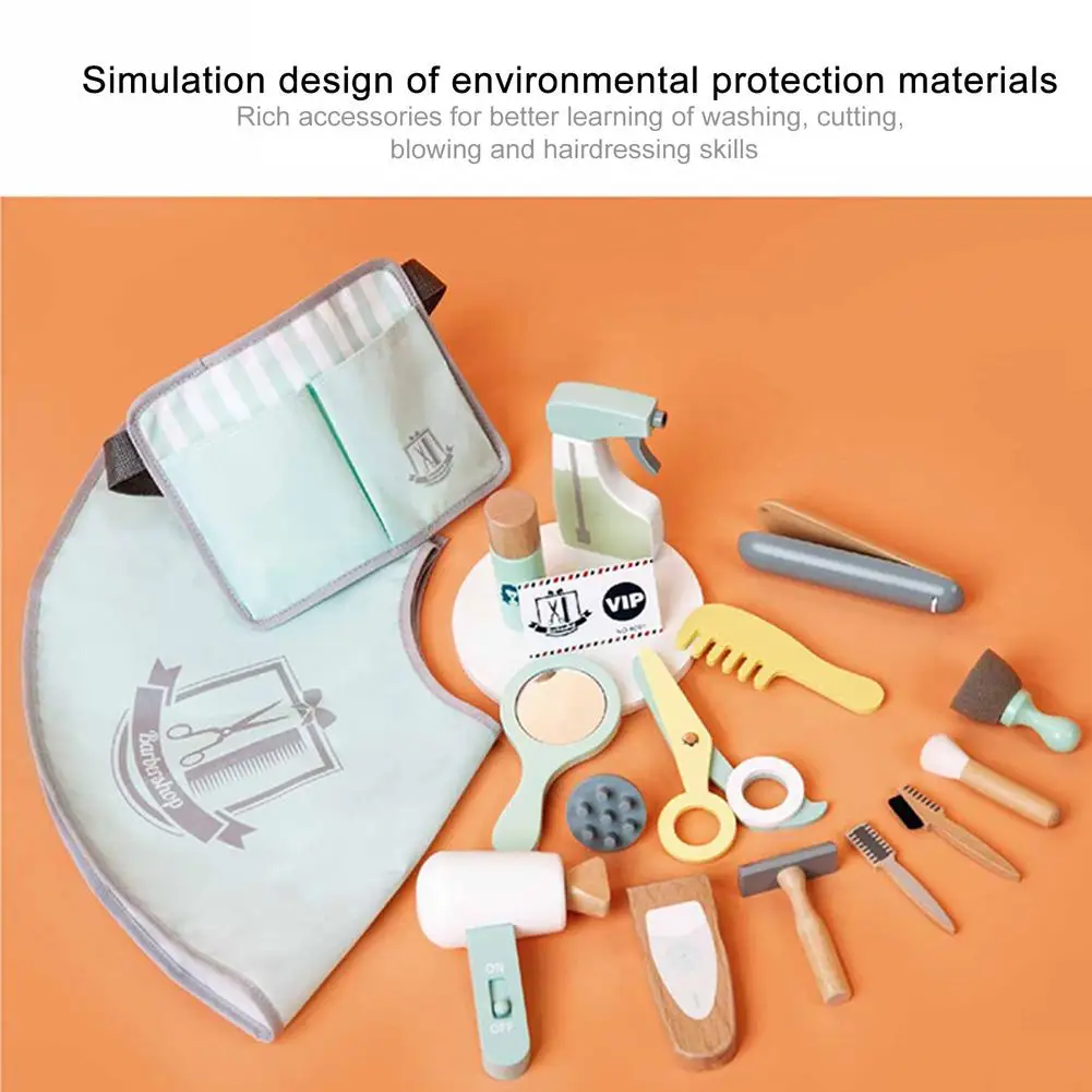 Wooden Haircut Toy Set - Kids Barber Playset Hairdressing Toys