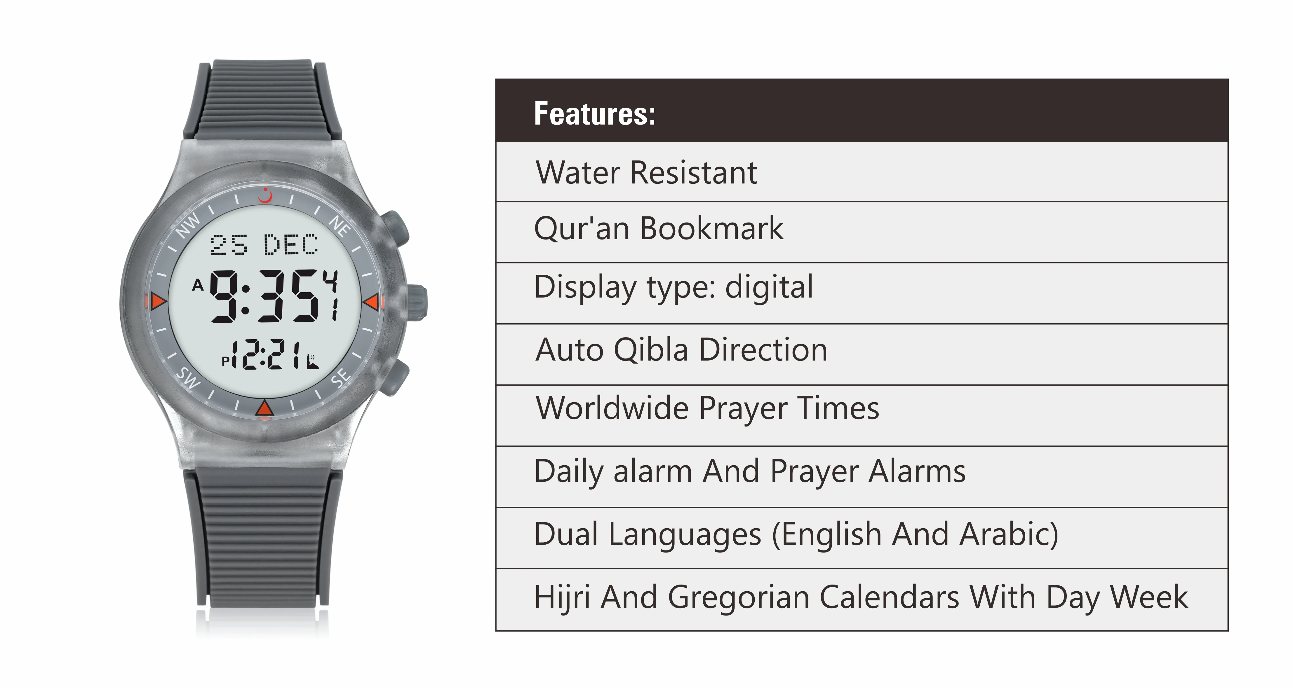 New Arrival Muslim Prayer Azan Watch - Dual Language, Water Resistant ...