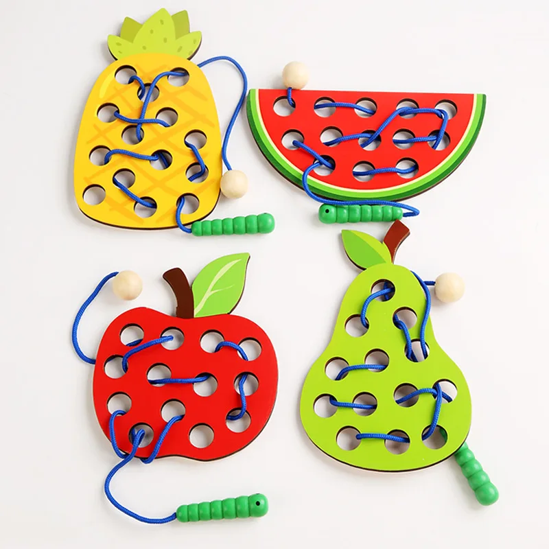Wooden Fruit Threading Board Toys Montessori Early Education Threading ...