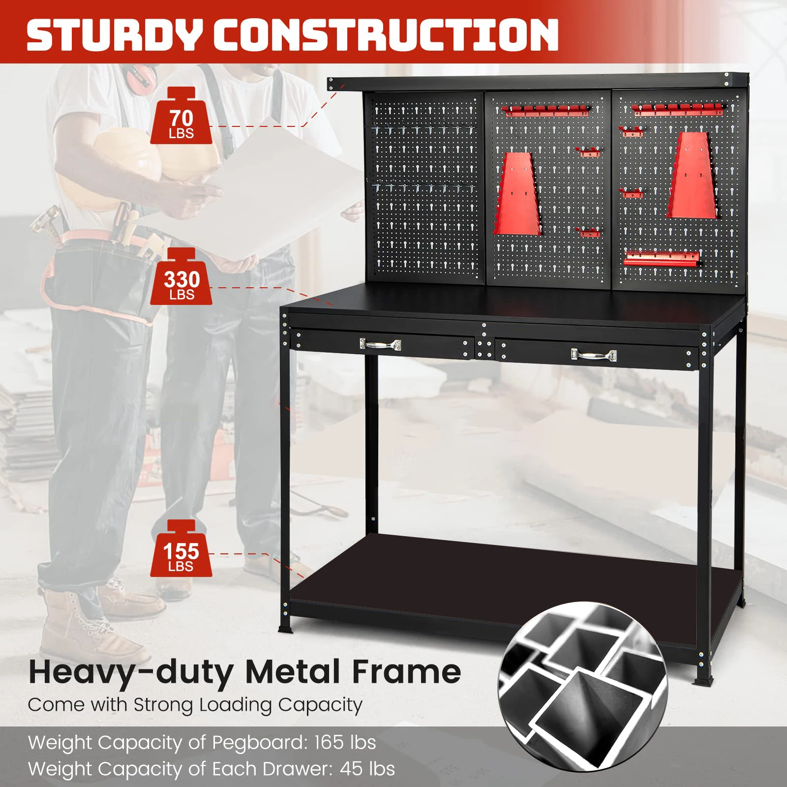 Steel Pegboard Workbench - Durable & Versatile Tool Storage