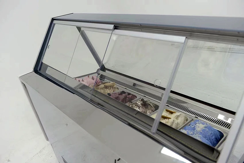 Curved Ice Cream Display Freezer with LED Lighting & Sliding Glass Door ...