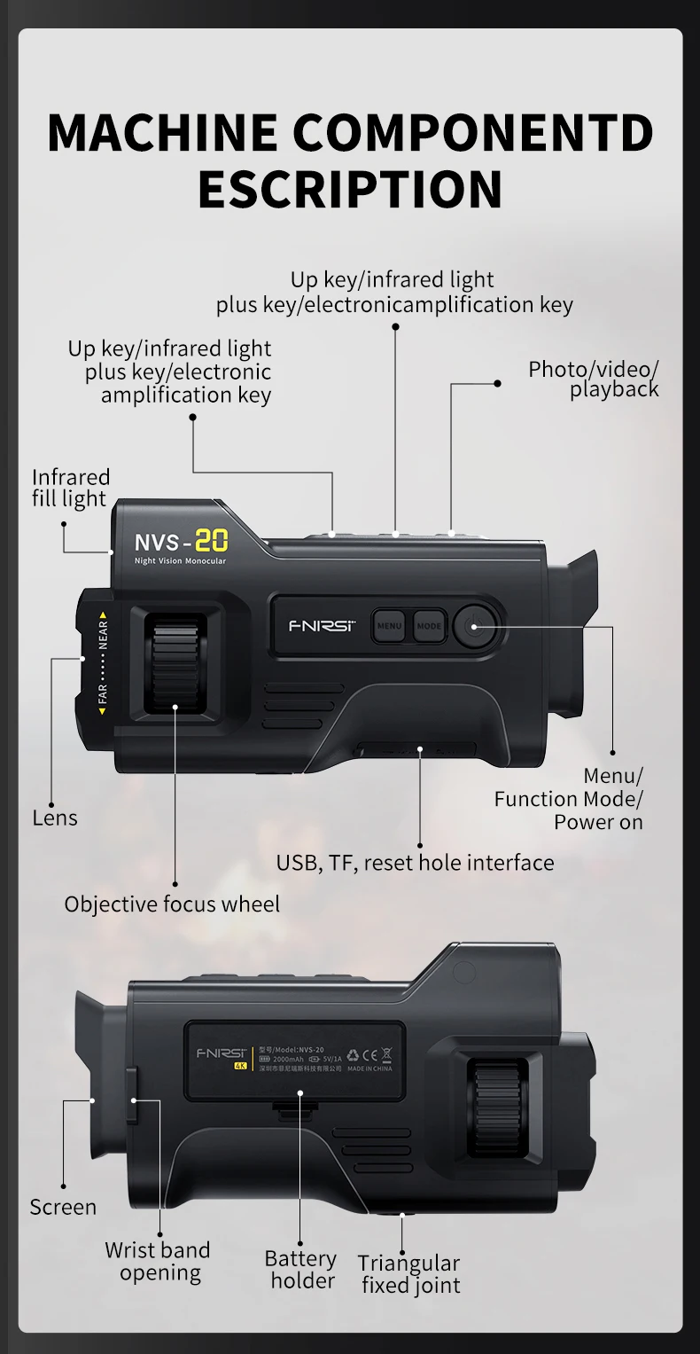 FNIRSI NVS-20 4K HD Monocular Night Vision Device - 6x Zoom