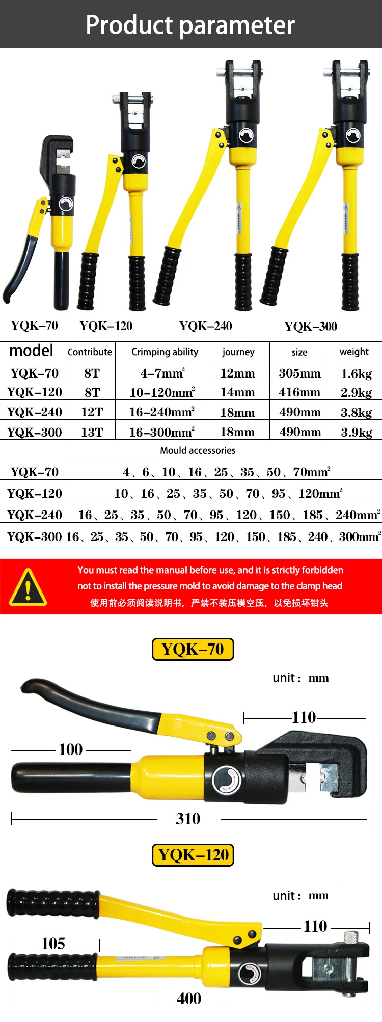 Simple Operation Cable Lug Connector Hand Crimper Die Press Pliers ...